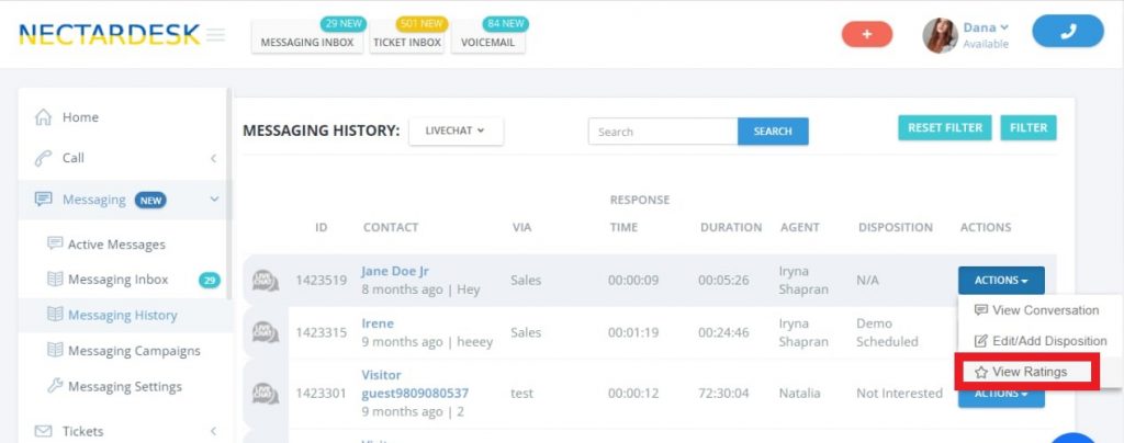 Chat Rating | Nectar Desk Knowledgebase
