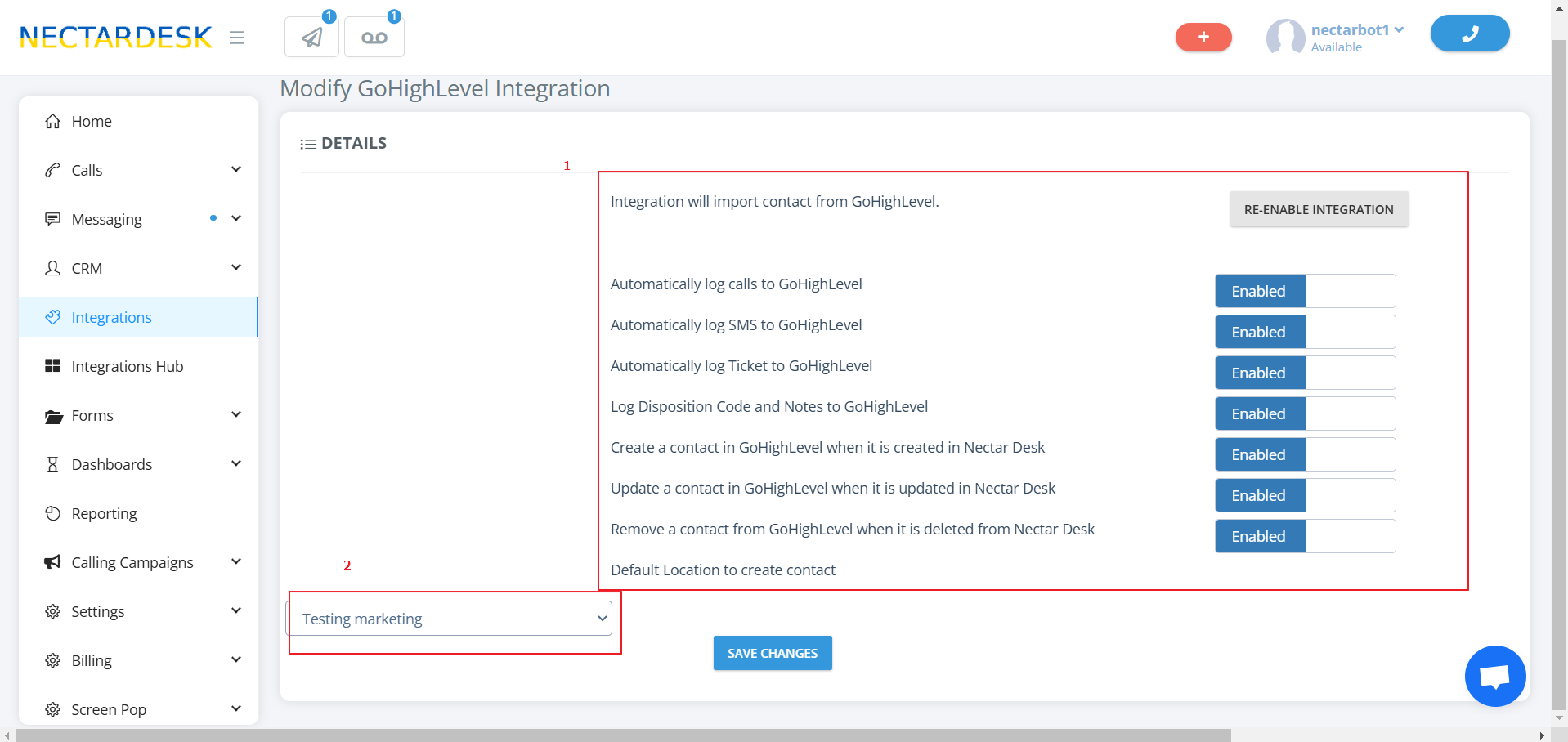 GoHighLevel Integration | Nectar Desk Knowledgebase